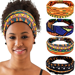 WILLBOND 4 Pieces African Headbands Yoga Headband Stretchy Wide Knotted African Hair Band Hair Accessories for Women and Girls (Vintage Series)