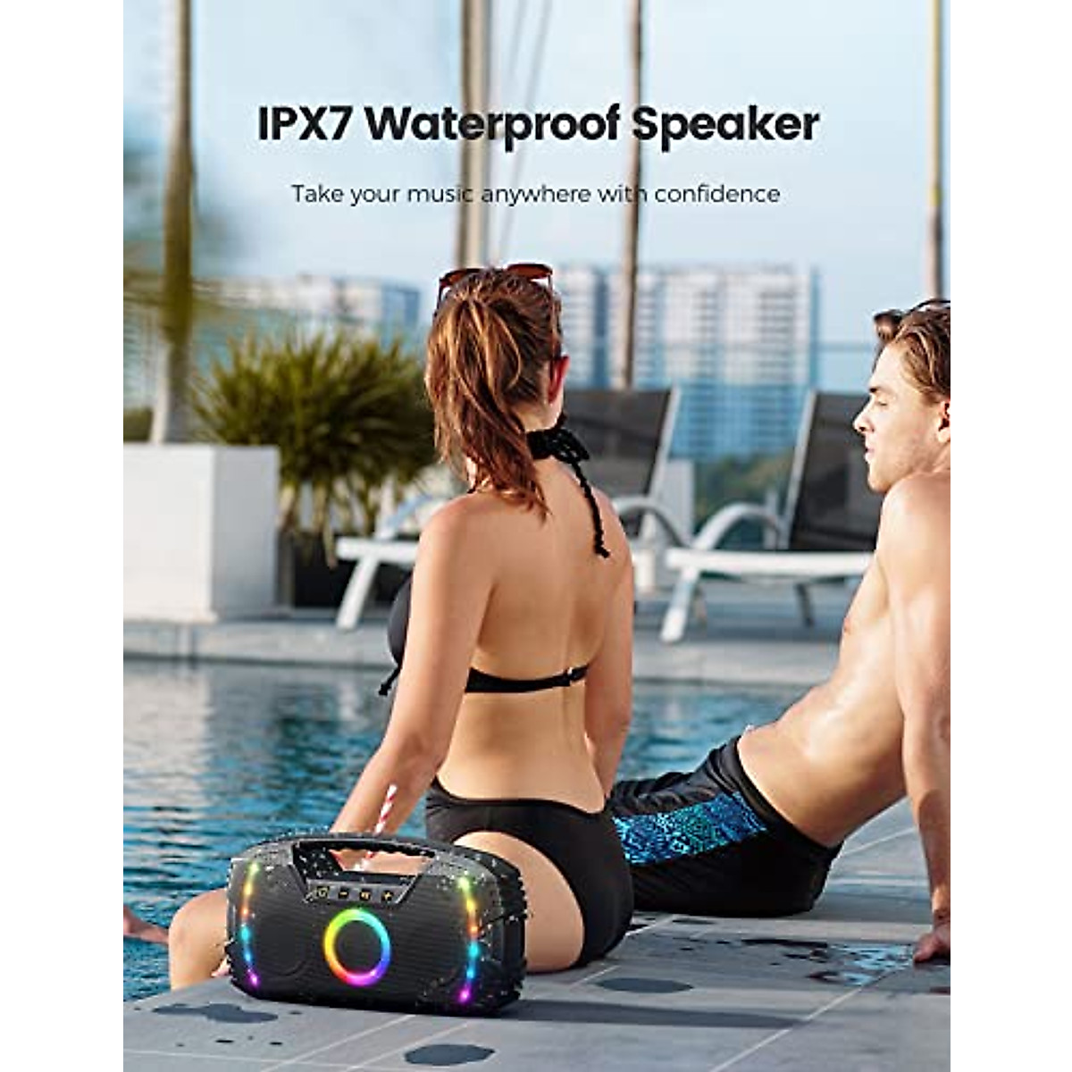 Portable Bluetooth Speaker, 40W(60W peak)Stereo Loud Sound, IPX7 Waterproof Speaker with Beat-Driven Lights,Deep Bass, Bluetooth 5.3 Wireless Pairs, 10000mAh Battery for Outdoor, Party, Camping Gifts