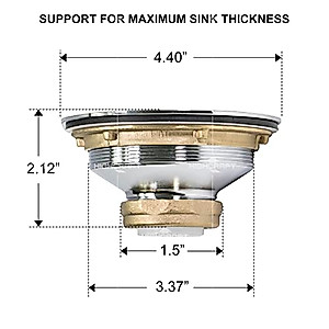 Highcraft 9734 Heavy Duty Kitchen Sink (3-1/2 Inch) Stainless Steel Drain Assembly with Strainer Basket Kohler Style Stopper, Stainless-Steel