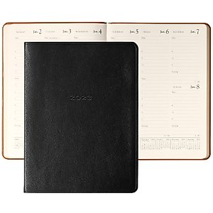 Graphic Image 2023 Leather Planner, Desk Diary Agenda Appointment Book, Luxury Soft Leather Bound in The USA, 7x9", Black