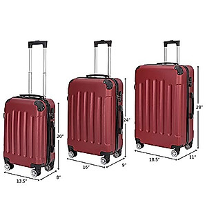 Karl home 3-Piece Luggage Set Travel Lightweight Suitcases with Rolling Wheels, TSA lock & Moulded Corner, Carry on Luggages for Business, Trip, Wine Red (20"/24"/28")