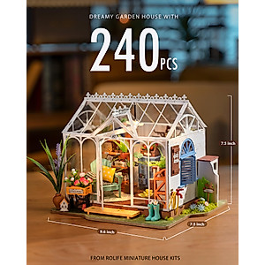 Rolife DIY Miniature Dollhouse Kit, Build 9.6" Greenhouse Diorama Kit Building Set with LED Room Hobby Craft for Aduls Uniue Gifts for Teens (Dreamy Garden)