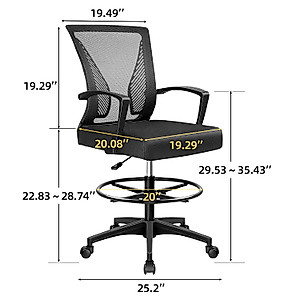 Furmax Drafting Chair Tall Office Chair with Ergonomic Back Drafting Table Chair Adjustable Standing Desk Chair with Footrest Ring and Arms