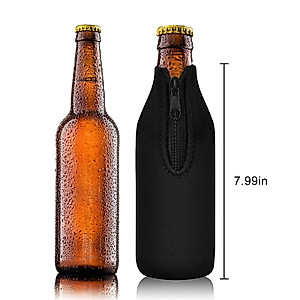 12 Pack Beer Bottle Cooler Sleeves Keep Drink Cold Zip-up Extra Thick Neoprene Insulated Sleeve Cover with Bottle Opener（12 Pack, Multi)