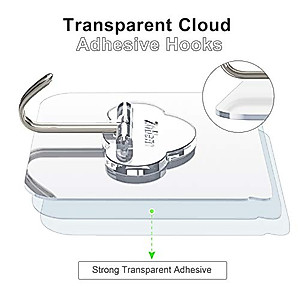 Znben Adhesive Hooks, Transparent Self Adhesive Wall Hooks Heavy Duty Cloud Shaped Removable Waterproof Clear Plastic Sticky Hooks Seamless Utility Hooks for Bathroom Shower Kitchen Ceiling - 10 Pcs