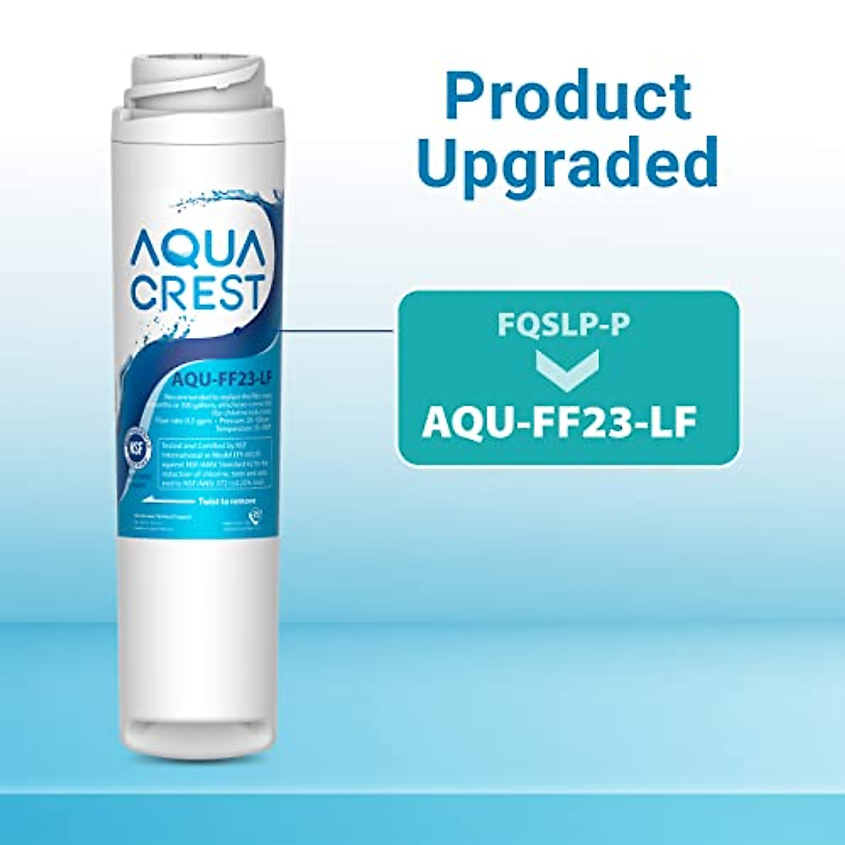 AQUA CREST FQSLF, FQSVF Under Sink Water Filter, Replacement for GE FQSLF, FQSVF, FQSVN, FQROPF, GXSV65R Undersink Water Filter, NSF 42 Certified (2 Pack), Model no.AQU-FF23-LF