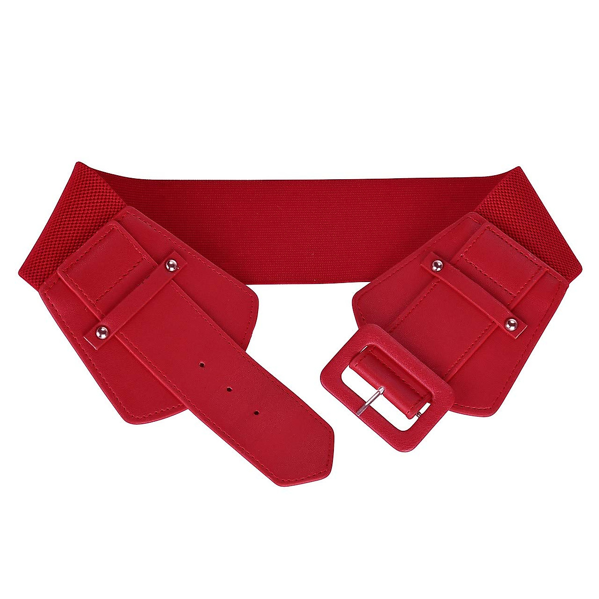 CHIC DIARY Waist Belt Women's Thick Stretchy Retro Chunky Buckle Belts Wide Leather Cinch Belts For Jeans Dresses Pants (Red, One Size)