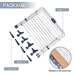 TOOLF Clothes Drying Rack, 3-Tier Collapsible Laundry Rack Stand Garment Drying Station with Wheels and 4 Hooks, Indoor-Outdoor Use, for for Bed Linen, Clothing, Socks, Scarves