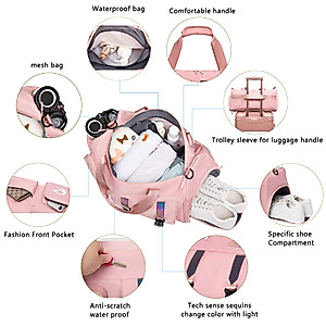 Pink Gym Bag Duffel Bag for Women - 18.5"×9.5"×9" Small Travel Bag with Wet Pocket and Shoes Compartment Gymnastics Equipment Bags Outdoor Bag