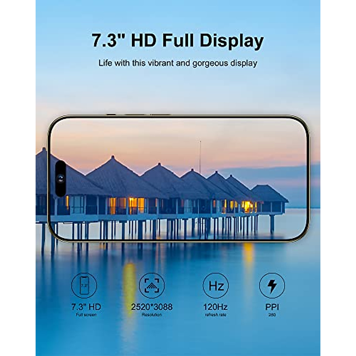 WV LeisureMaster A14 Pro Max 5G Unlocked Smartphone - 6GB+128GB Fully Unlocked Cell Phone for Android 11, 7.3", 7300mAh, 50MP+108MP Dual Camera（Gold）