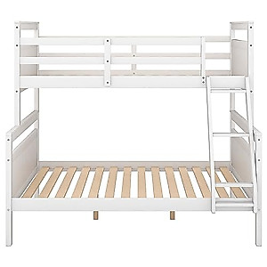 Heliosphere Twin Over Full Bunk Bed, Wooden Bunk Bed Frame with Safety Guard Rail & Ladder, Space-Saving Design/Noise Free for Teens Adults Bedroom, No Box Spring Needed (White)