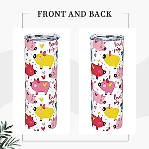 Tangopi Pink Pigs Heart 20 oz Tumbler with Lid and Straw Insulated Travel Coffee Mug Reusable Spill Proof Coffee Cups Stainless Steel Water Bottle for Hot and Cold Drinks