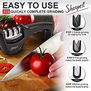 4-in-1 Knife Sharpener Kit with Cut-Resistant Glove, 3-Stage Quality Kitchen Knife Accessories to Repair, Grind, Polish Blade, Professional Knife Sharpening Tool for Kitchen Knives