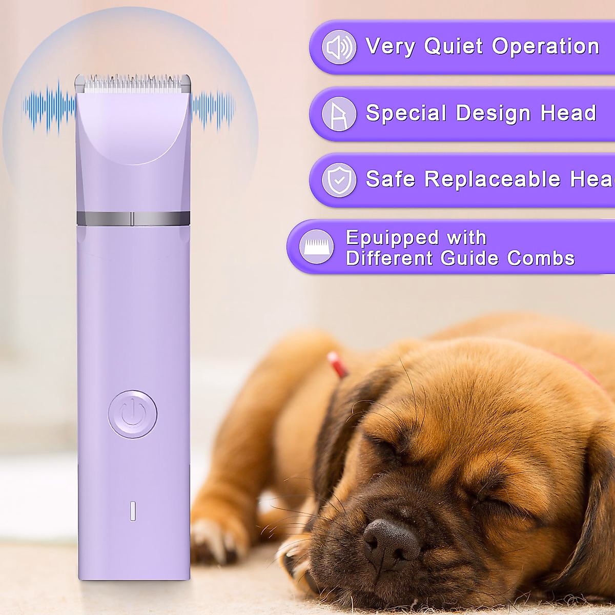 Veeconn Dog Grooming Clippers Kit-Electric Rechargeable Cat Trimmer Tools-Cordless Quiet Pet Nail Paw Grinder-4 in 1 Multifunctional Low Noise Shaver-Razor for feet Face Ears Toenail Eye