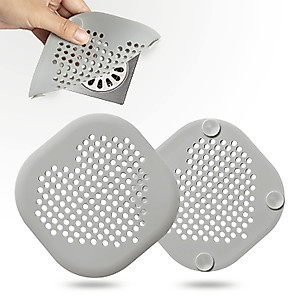 2 Pack Shower Drain Hair Catcher Grey Bathroom Accessories Sturdy Silicone Drain Cover Hair Stopper with Suction Cups for Shower Kitchen Bathroom Big Heart Shape