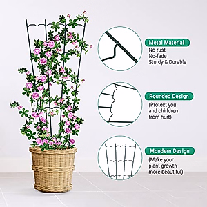 HiGift 4 Pack 24'' Garden Trellis for Climbing Plants Outdoor, Plant Trellis for Climbing Plants Indoor, Metal Plant Stakes Plant Trellis for Houseplant Vine Ivy Flowers