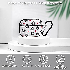 Women's Full Protective Plastic Case Compatible with AirPods Pro Case Cover with Keychain, Cute Headphone Case Skin Accessories Love Heart and Footprint Paw Print, Front LED Visible