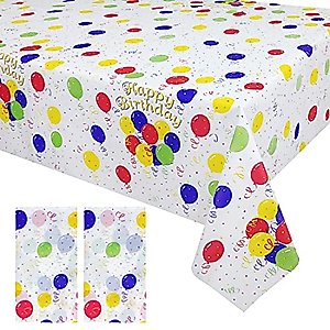 Mulbozy Colorful Balloons Plastic Tablecloth Rectangle - 2 Pcs Party Tablecloth Disposable for Party, Happy Birthday, Baby Shower Decorations Supplies 108 x 54 inch