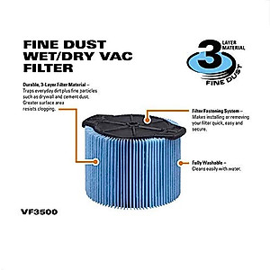 Filter replace RIDGID VF3500 3-Layer Wet/Dry Vacuum Dust Filter for RIDGID WD4050 3 to 4.5 Gallon Vacuums.