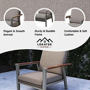 LOKATSE HOME Outdoor Wicker Chair Patio Dining Rattan Grey Cushion