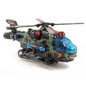 Vokodo Military Helicopter with Lights Sounds Bump and Go Self Riding Army Chopper Aircraft Toy Durable Battery Operated Kids Action Airplane Pretend Play Great Gift for Children Boys Girls Toddlers