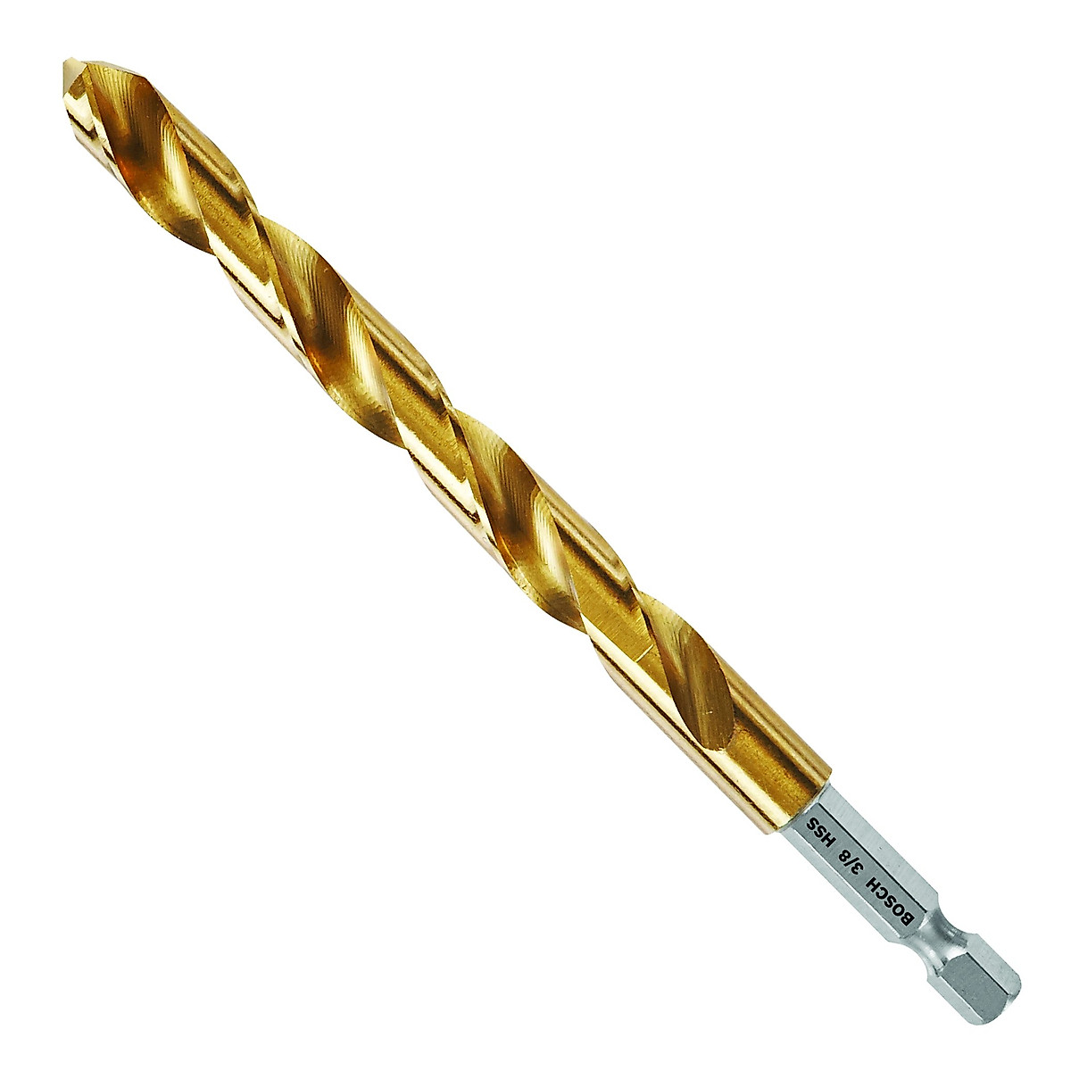 BOSCH TI2151IM 1-Piece 3/8 In. x 5 In. Titanium Nitride Coated Metal Drill Bit Impact Toughwith Impact-Rated Hex Shank for Applications in Heavy-Gauge Carbon Steels, Light Gauge Metal, Hardwood