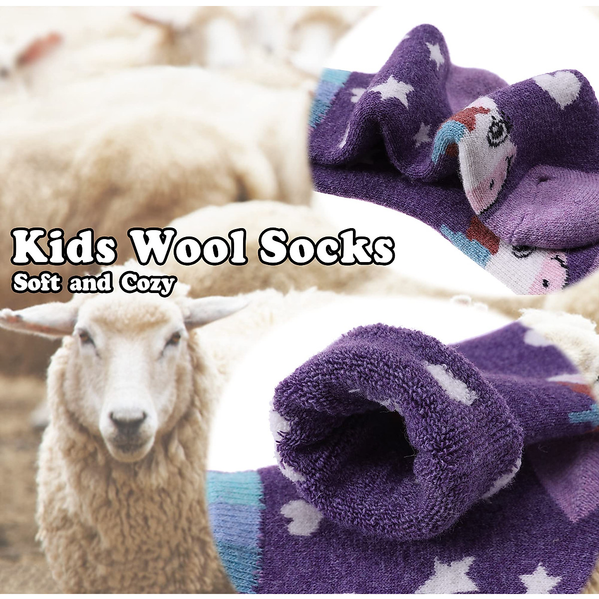 SDBING Kids Merino Wool Hiking Socks Toddlers Wool Socks Boys Girls Warm Boot Cozy Thick Thermal Winter Crew Socks 6 Pairs (4-7 Years, Cute Animal)