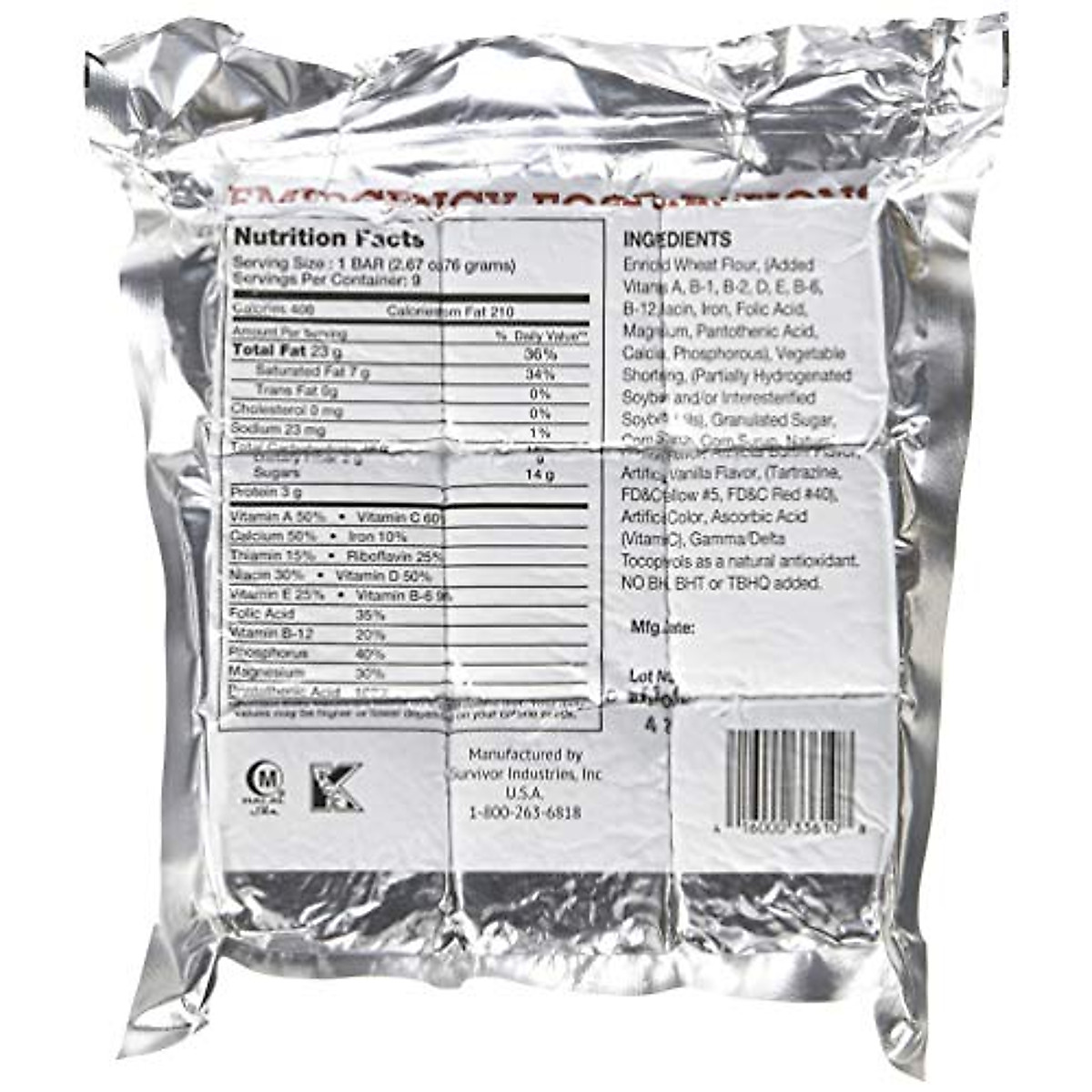 Grizzly Gear Emergency Food Rations- 3600 Calorie Vanilla Poundcake Bar (5 Pack) - 15 Day, 360 Hour Value Supply For Disaster, Hurricane - Less Sugar, More Nutrients - 5 Year Shelf Life
