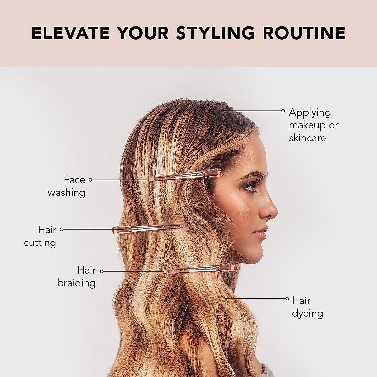 Kitsch Metal Duck Billed Hair Clips - Hair Styling Clips for Sectioning, Cutting, Coloring, Blow Drying and Makeup | Salon Quality Accessories - 6pcs (Rose Gold)