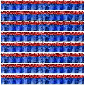 20 Pcs 4th of July Parade Float Decorations Including 8 Pcs 10 ft Metallic Foil Fringe Curtains 12 Pcs 6.5 ft Tinsel Garland for Flag Day Independence Day Party Car Decorations
