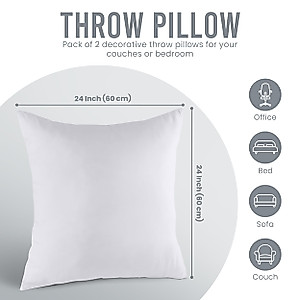 Utopia Bedding Throw Pillows Insert (Pack of 2, White) - 24 x 24 Inches Bed and Couch Pillows - Indoor Decorative Pillow