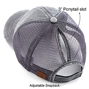 C.C Hatsandscarf Exclusives Washed Distressed Cotton Denim Ponytail Hat Adjustable Baseball Cap (BT-13)