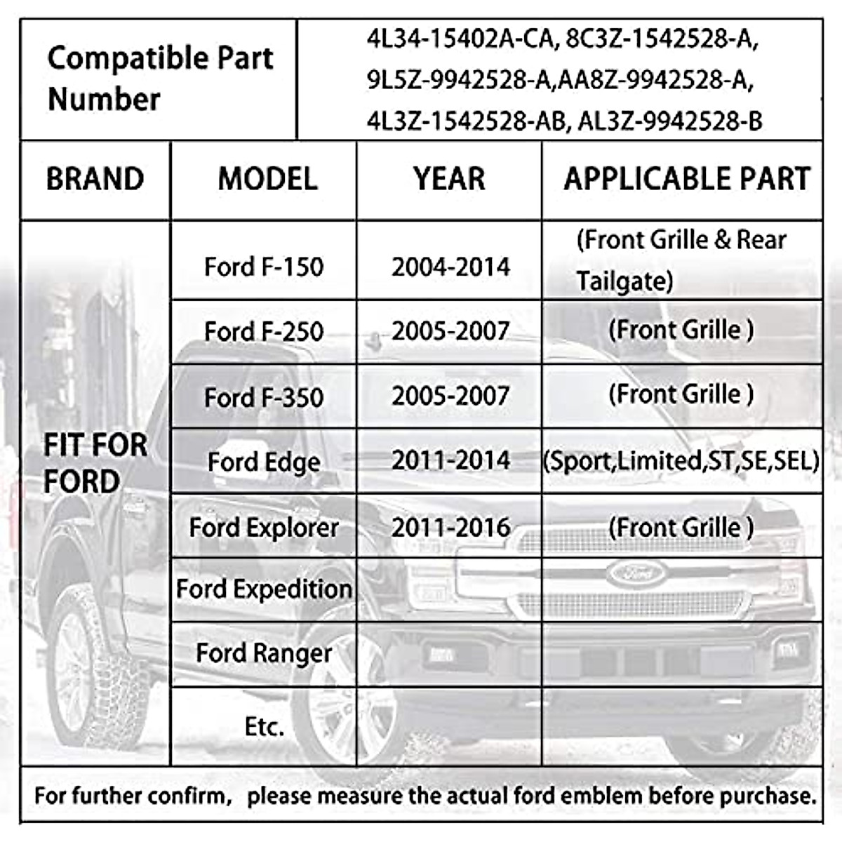 Shenwinfy for Ford Emblem, 9 Inch Front Grill Rear Tailgate Emblem Fit for 04-14 F150, 11-14 Edge, 11-16 Explorer, 06-11 Ranger, 07-14 Expedition