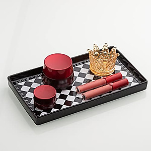 Redelaenor Ring Dish Rectangular Trinket Jewelry Tray Ceramic Dresser Bathroom Vanity Storage and Holder Black and White Grid Medium