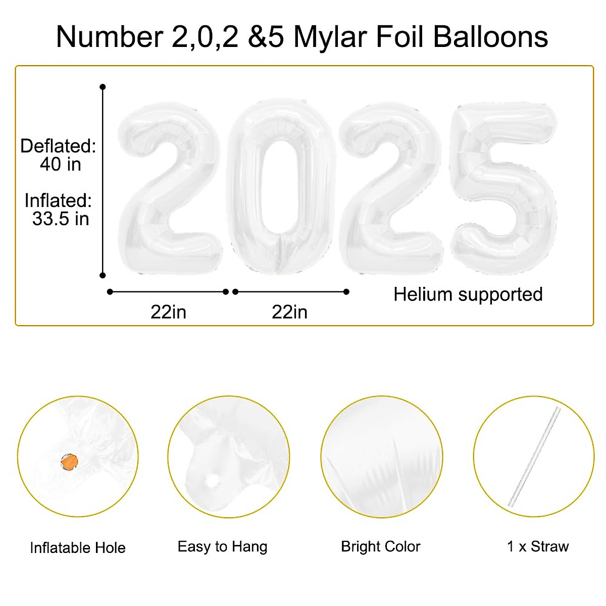 2025 Balloons White Number Balloons 2025 40 Inch 2025 Numbers for New Year Party Large 2025 Foil Mylar Balloon for 2025 New Year Eve Party Supplies Festival Birthday Anniversary Graduation Decorations