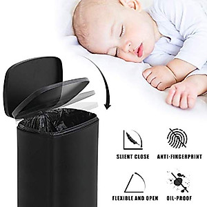 13 Gallon Trash Can with Lid for Office Kitchen Stainless Steel Metal Trash Can, Room Large Recycling Trash Can, Step Trash Can Wastebasket, Garbage Container Bin, Removable Liner Bucket, Black Body