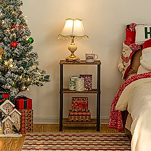 HOOBRO Side Table, Height-Adjustable Nightstand with Storage Shelves, 3-Tier Tall Industrial End Table, Coffee Table, for Living Room, Bedroom, Study, Solid Structure, Rustic Brown BF65BZ01