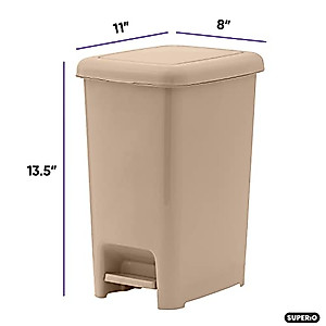 Superio 2.5 Gal Slim Step On Pedal Plastic Trash Can, 2 Pack Waste Bin for Under Desk, Office, Bedroom, Bathroom- 10 Qt, Black (Beige)