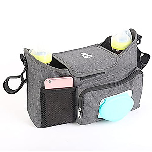 LittleXplorer Baby Stroller Organizer: Diaper Caddy - Extra Stroller Cup Holders - Wet Wipes Dispenser Pocket - Changing Pad and Toy Storage - Attaches to Single, Double, Jogging or Umbrella Stroller