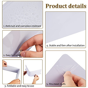 4 Pcs Gutter Valley Splash Guards Downspout Diverter Roof Rain Diverter White Roofing Gutter Guards with 40 Screws Gutters for House Residential Flat Shingle Roofs Corner (Foldable)