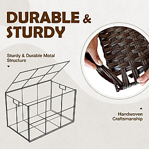 GREENSTELL Storage Basket with Lid, 105L Large Wicker Basket with Lid, Handwoven Blanket Storage Basket with Handles, Removable Cotton Liner, Metal Frame, Foldable for Bedroom, Laundry Room, Brown