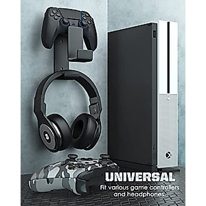 MoKo Controller Holder, Dual Gamepad Controller & Headphone Hanger for Xbox One, Xbox 360, PS3, PS4, PS5, PC, STEAM, Switch丨Wall Mount Stand for All Universal Headsets, Black