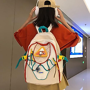 Kawaii Backpack Aesthetic Backpack Backpacks with Cute Pendant, Adorable Shoulder Bag (Khaki)