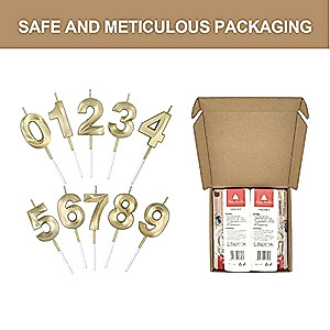 BEAN LIEVE Numeral Birthday Candles - Happy Birthday Cake Candles Numeric Candles Number 0 1 2 3 4 5 6 7 8 9 Used for Cake Decoration on Birthday and Wedding Anniversary Celebration (Champagne Gold)