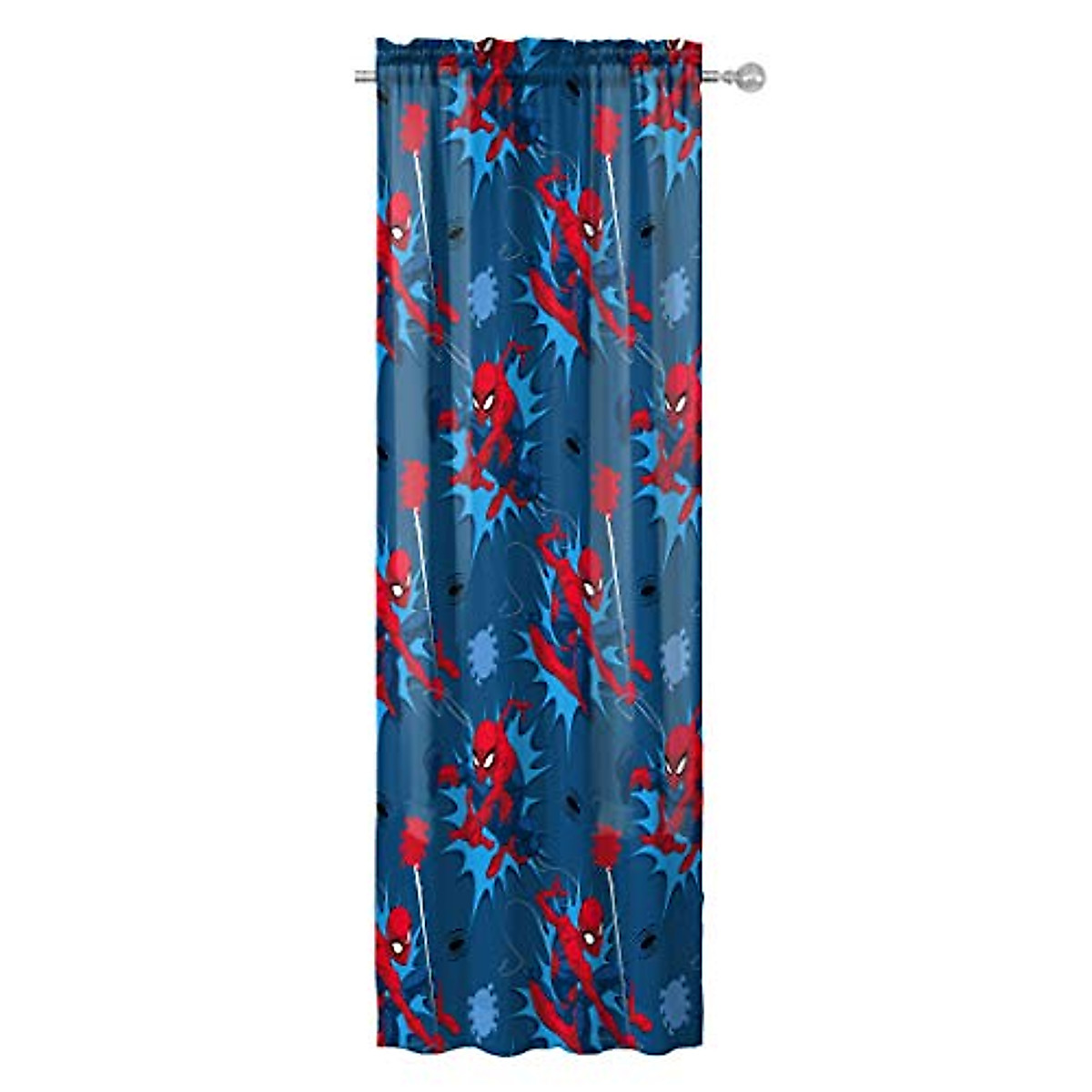 Jay Franco Kids Window Drapes - 4 Piece Curtain Set Includes 2 Tiebacks, Beautiful Bedding Room Décor and Easy Set Up, Blue - Spiderman, 63 Inch