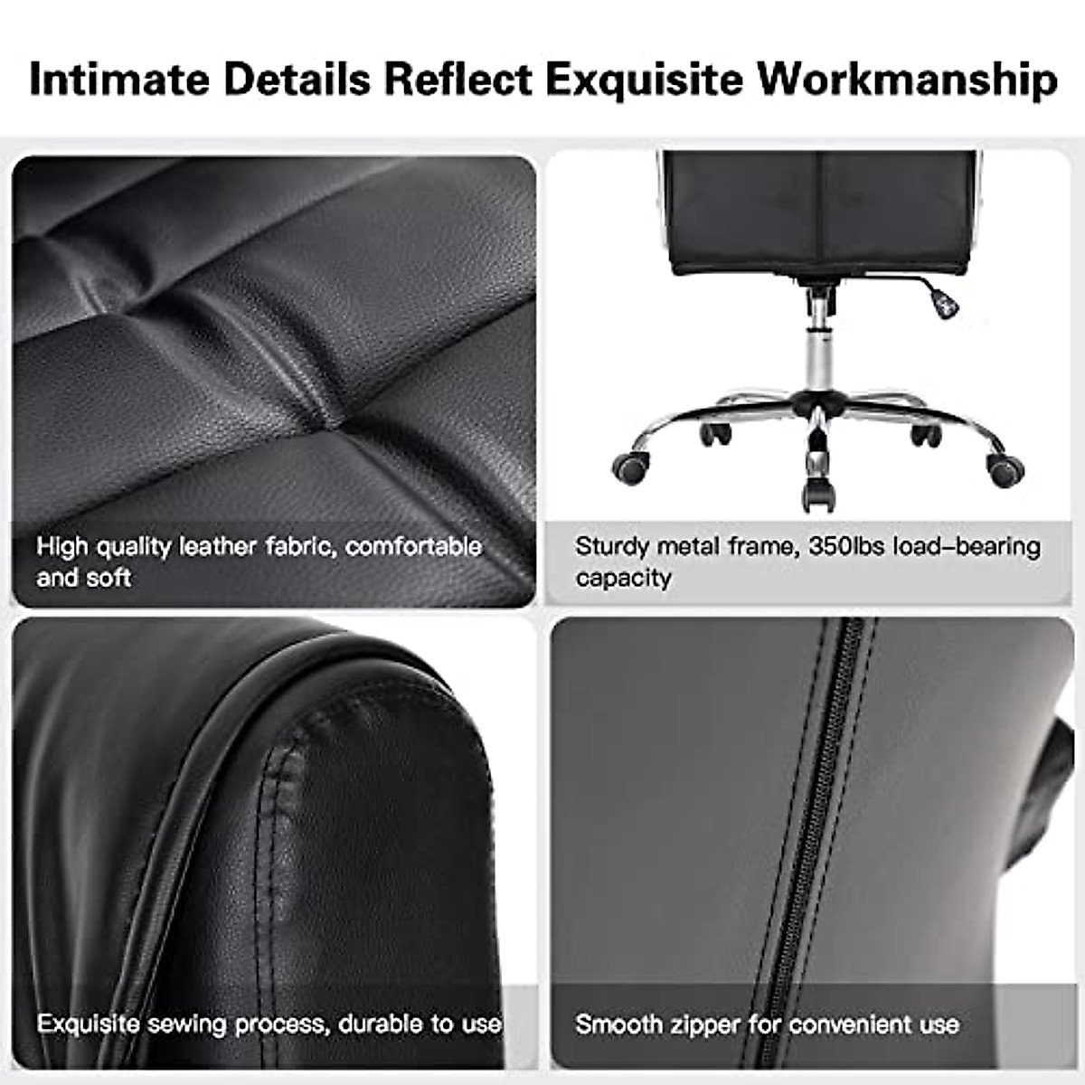 Hoxne Executive Office Chair Adjustable Leather Chair High Back Swivel Office Desk Chair with Padded Armrest 350lbs Load-Bearing Spring Seat Computer Desk Chair for Home Office (Black)