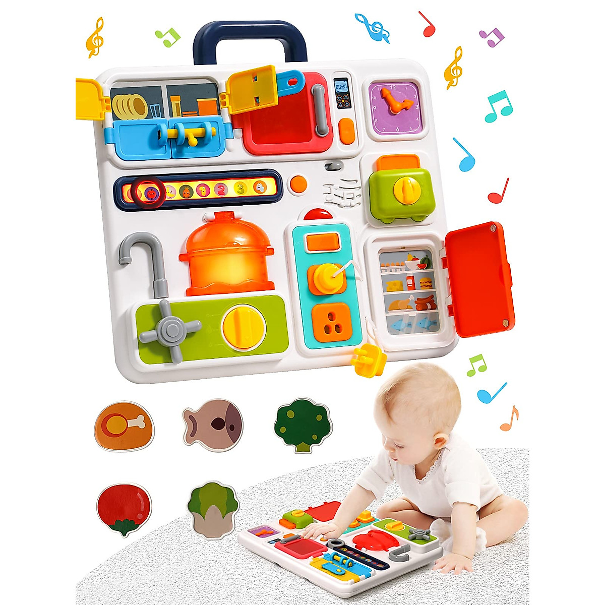 Busy Board for 1 2 3+ Year Old Baby Musical Toy for Boy Girl Montessori Travel Sensory Toys Toddlers Kitchen Fine Motor Skills