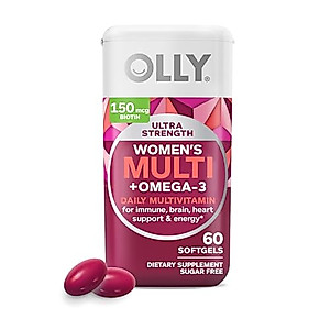 OLLY Ultra Women's Multi Softgels, Overall Health and Immune Support, Omega-3s, Iron, Vitamins A, D, C, E, B12, Daily Multivitamin, 30 Day Supply - 60 Count