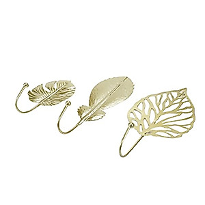 KUMGROT 6pcs Wall Hooks Decorative Gold Wall Mounted Coat Hook Leaf Key Holder Fun Plant Wall Hooks for Hanging Hat Coat Towel Scarf Bag Style A