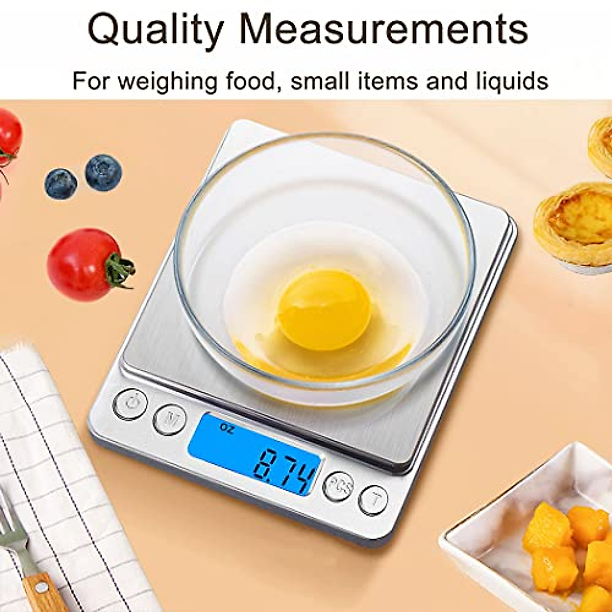 Food Scale Digital Kitchen Scale for Food Ounces and Grams, Small Electronic Pocket Scale for Weight Loss, Baking, Cooking, Coffee, Jewelry, 6.6lb/3kg, 0.01oz/0.1g Precision (Batteries, 2 Trays)